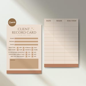 Spray Tanning Client Record Card 5x7 | Spray Tan Artist | Editable ...