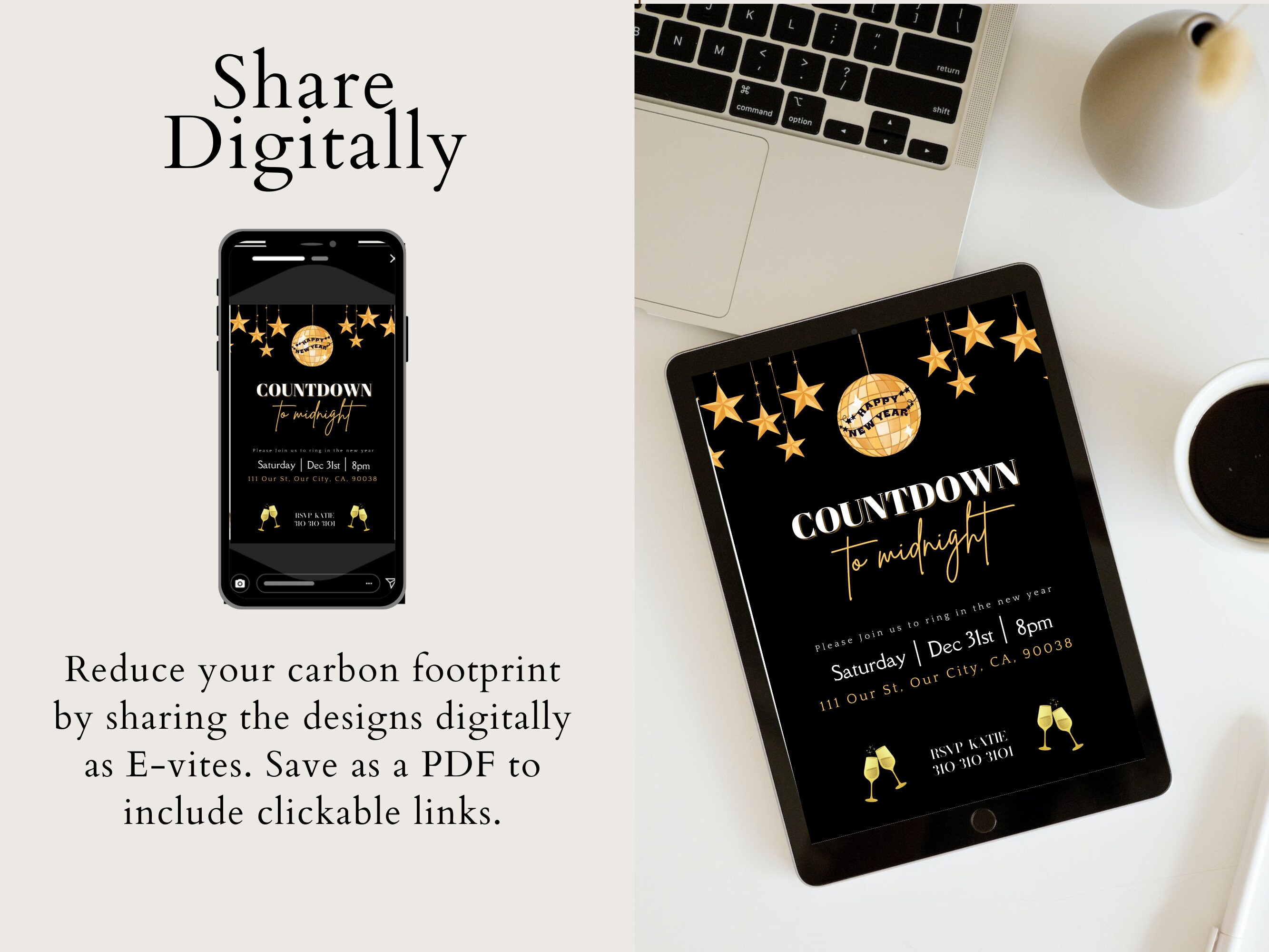 New Year's Eve Party Invitation Design 'countdown to Midnight Invite ...