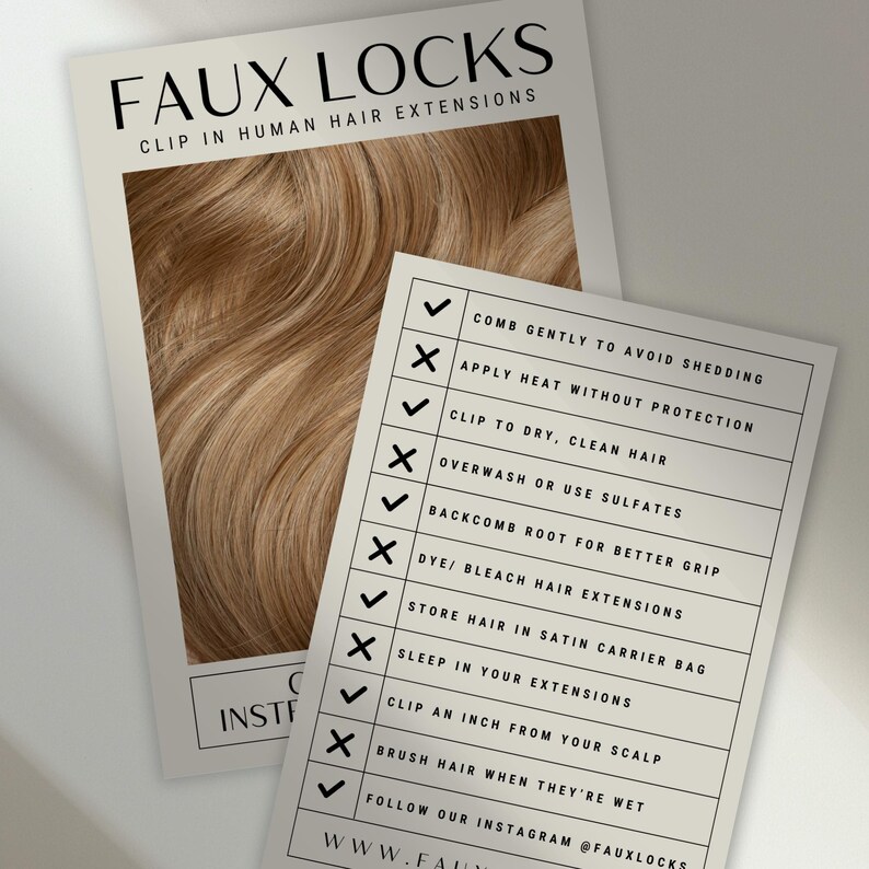 Clip-in Hair Extensions Care Card | Hair Extensions Aftercare Guide ...