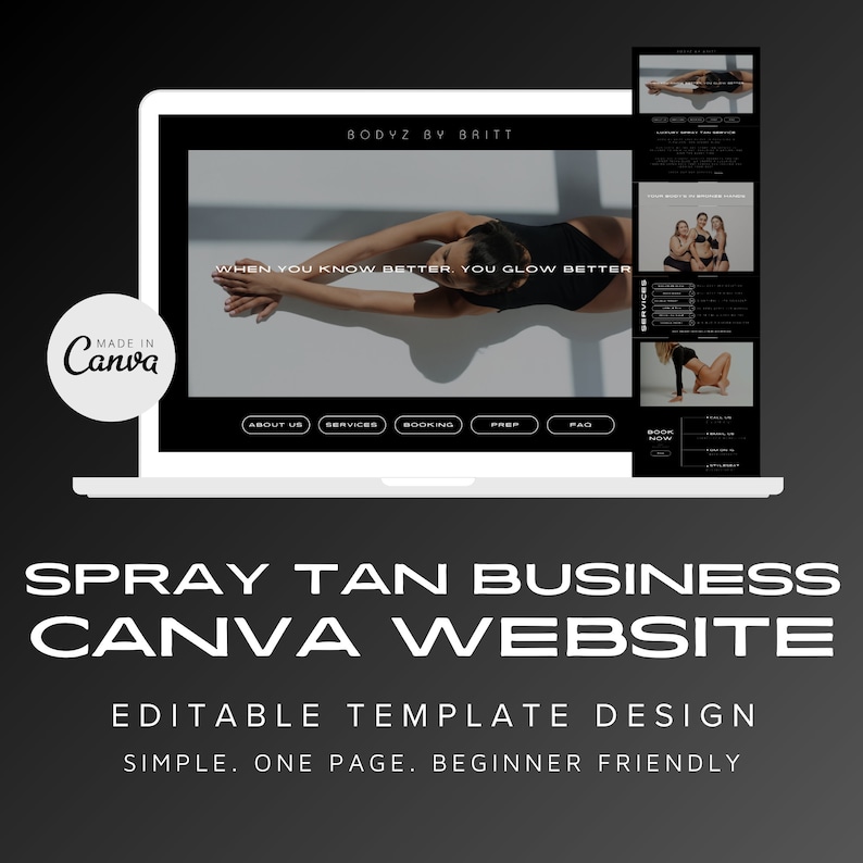 Spray Tan Business Canva Website | Editable Template | One Page Canva ...