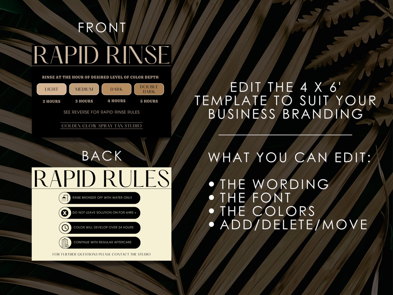 Rapid Rinse Spray Tan Aftercare Card Express Spray Tan Rack Card Client ...
