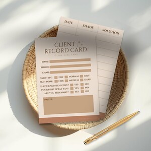 Spray Tanning Client Record Card 5x7 | Spray Tan Artist | Editable ...