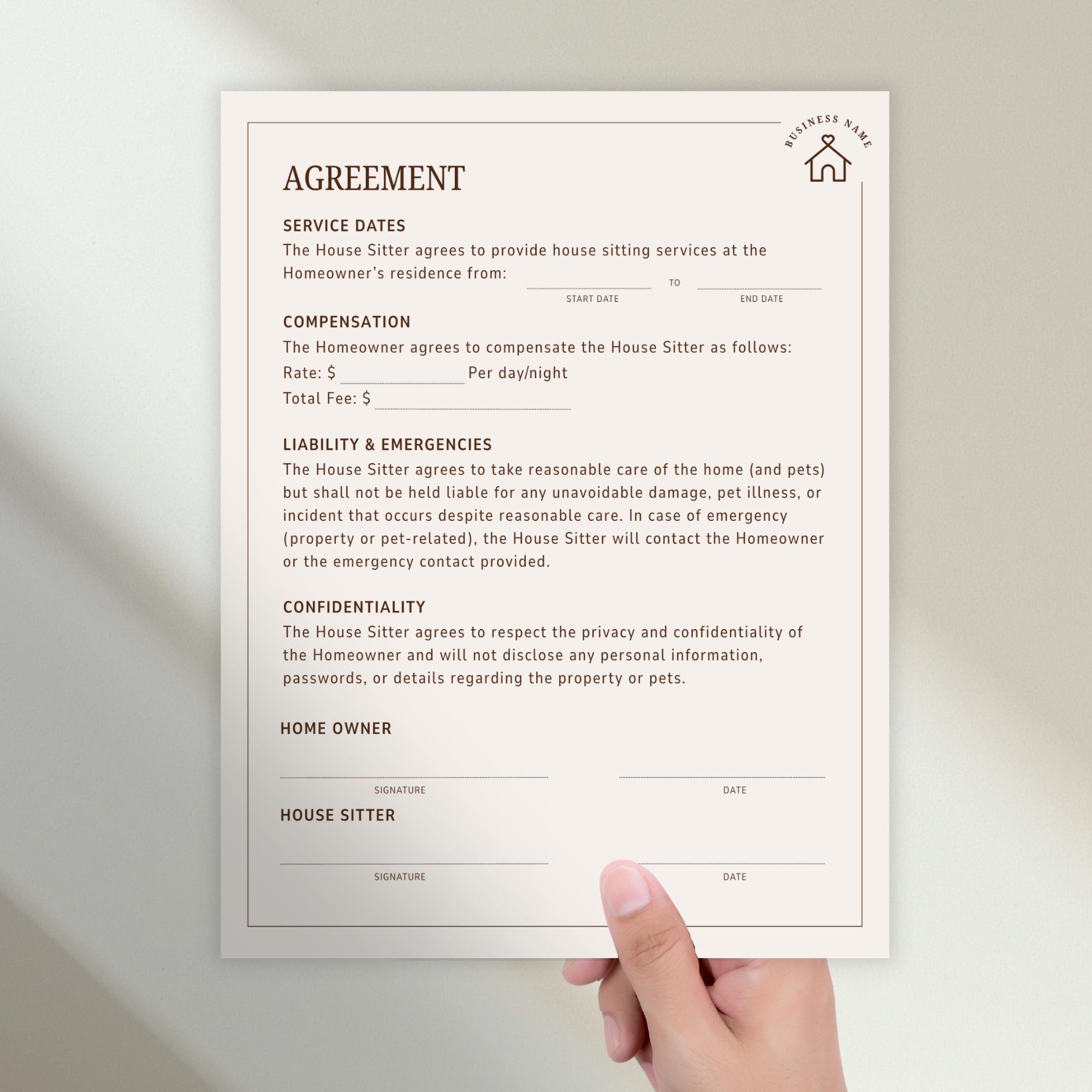 House Sitting Client Intake Form | House Sitting Business Forms ...