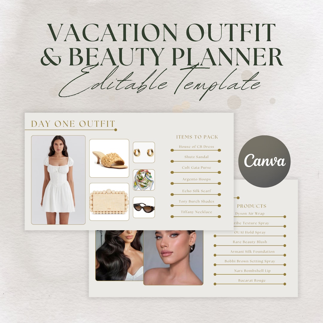 Vacation Outfit Planner and Beauty Inspo Checklist Editable Template ...