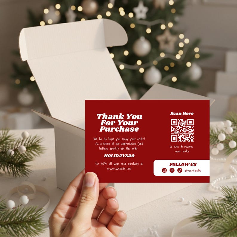 Christmas Thank You Order Card Template | Printable Package Inserts ...