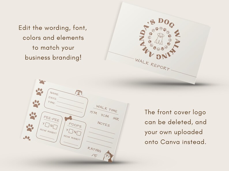 Dog Walking Report Card | Dog Walker and Pet Sitting Cards | Editable ...