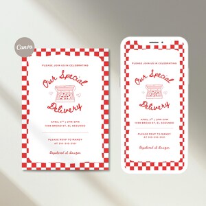 Our Special Delivery Baby Shower Invitation Design | Pizza Party ...