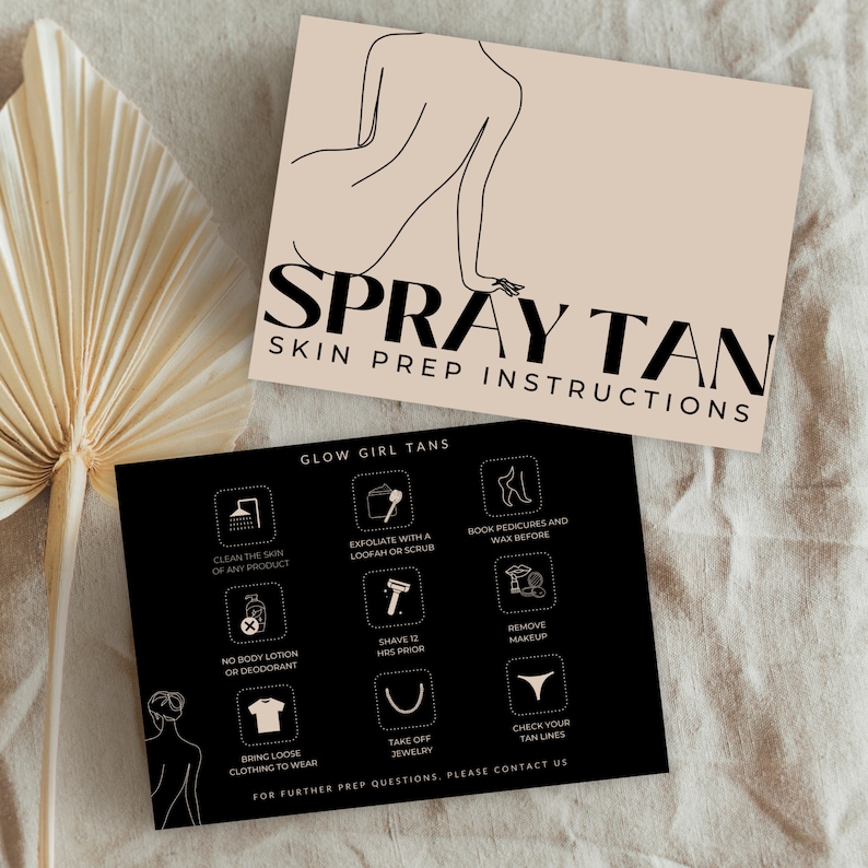 Spray Tan Artist Skin Prep Card Editable Template | Client Care Cards ...