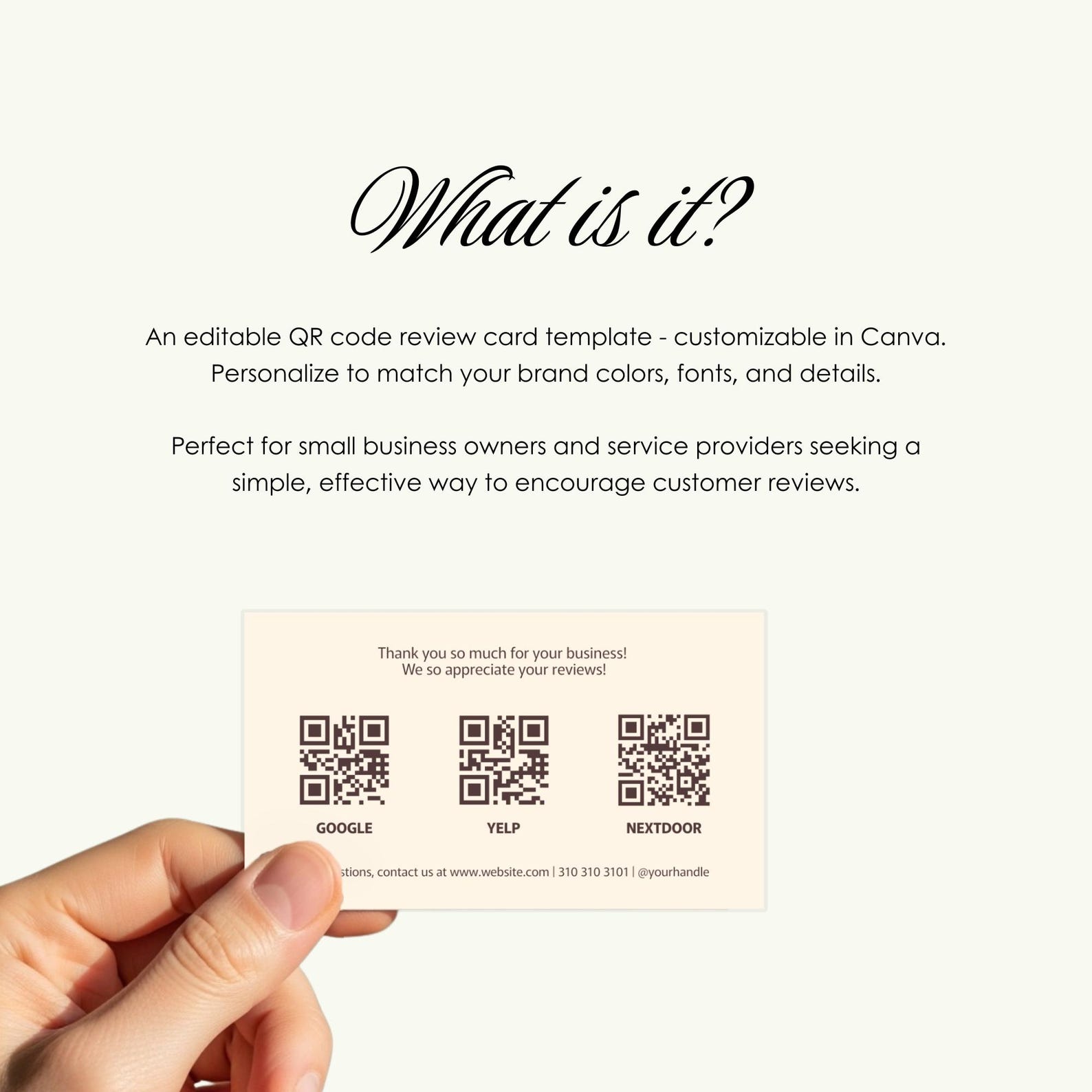 Small Business Review Card Template | Scannable QR Code Reviews Card ...