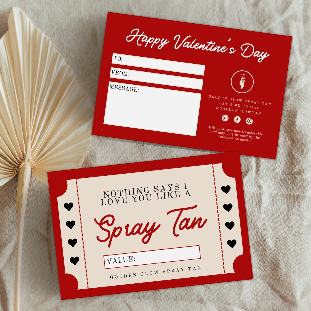 Spray Tan Valentine's Day Gift Card Mockup | Editable Templates ...