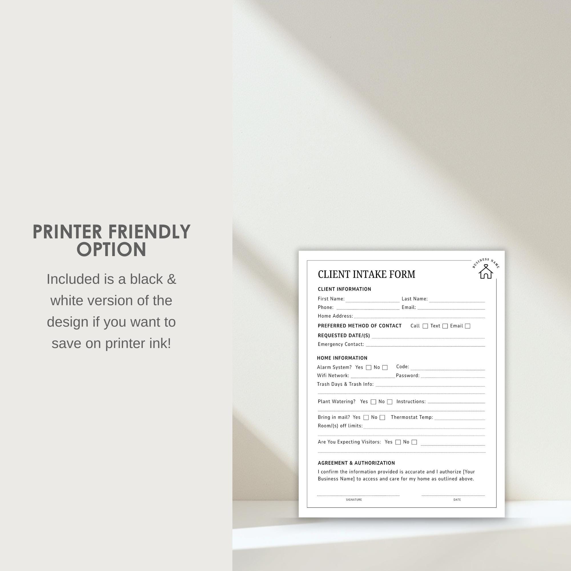 House Sitting Client Intake Form | House Sitting Business Forms ...