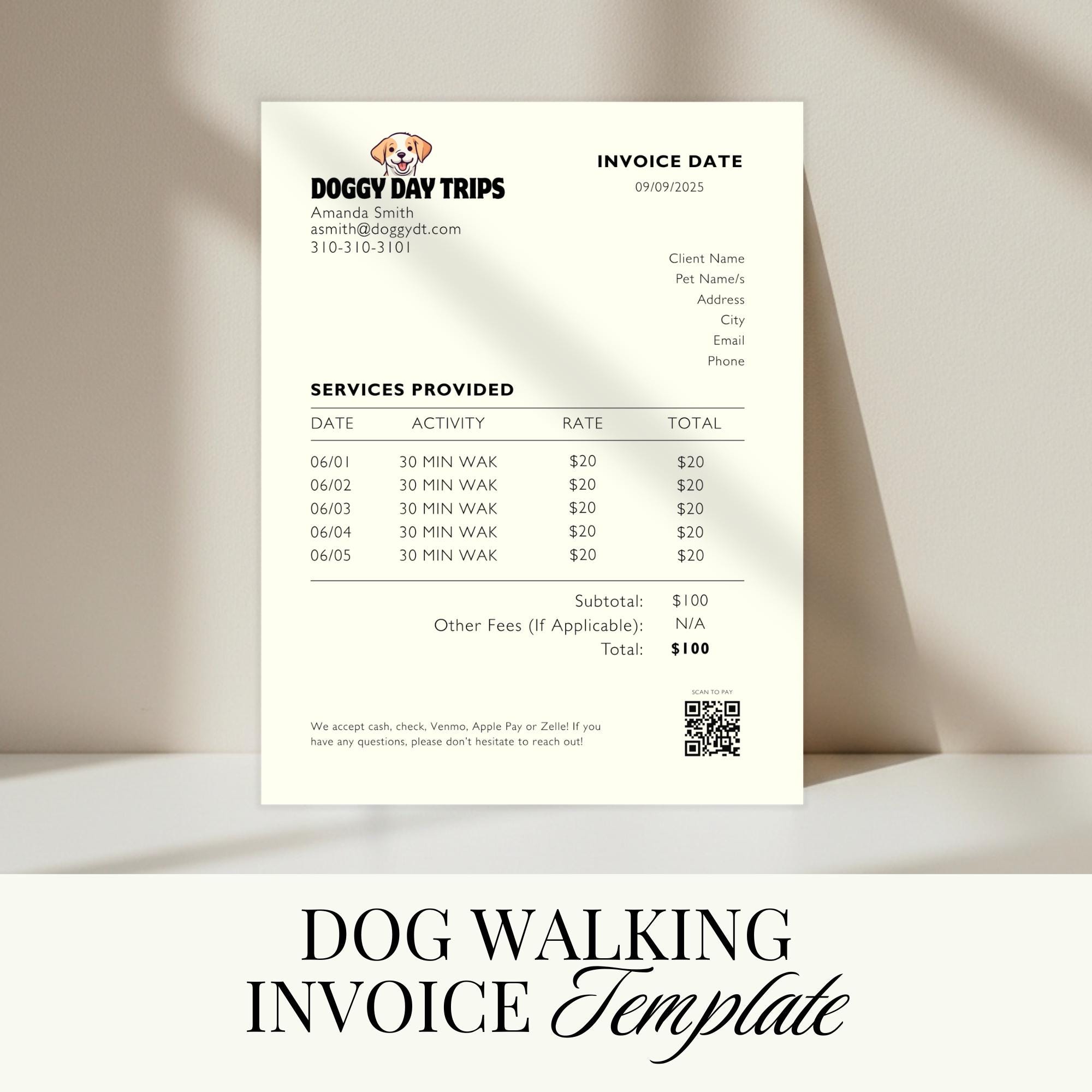 Dog Walking Invoice Template | Printable Pet Sitting Invoice | Petcare ...
