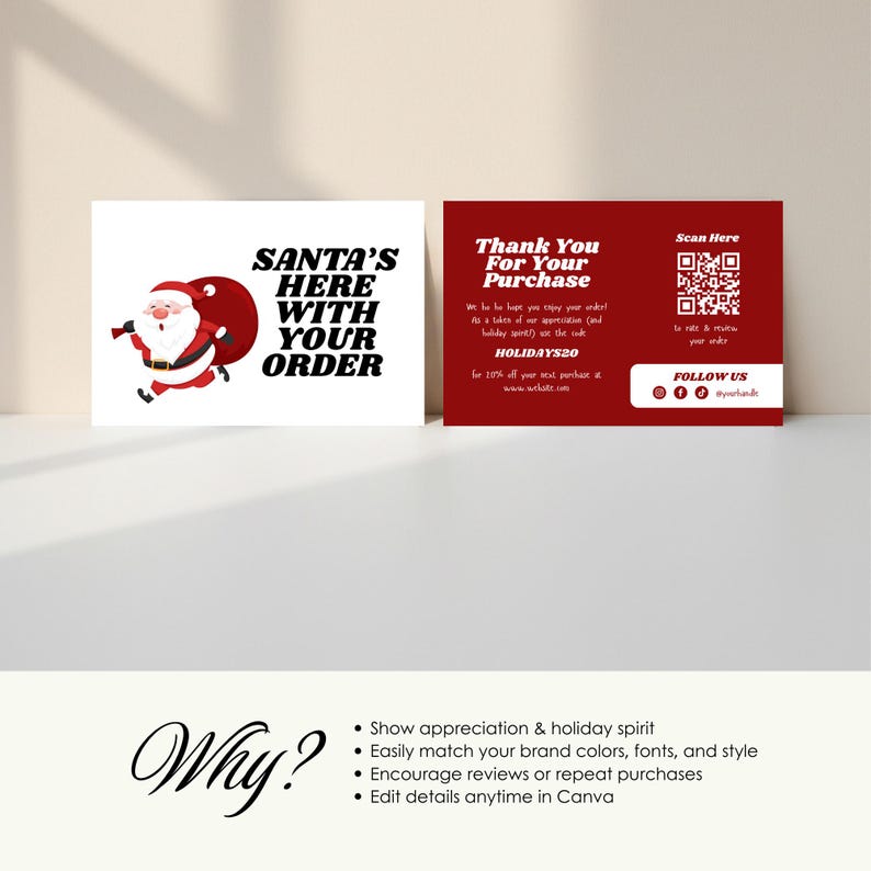 Christmas Thank You Order Card Template | Printable Package Inserts ...