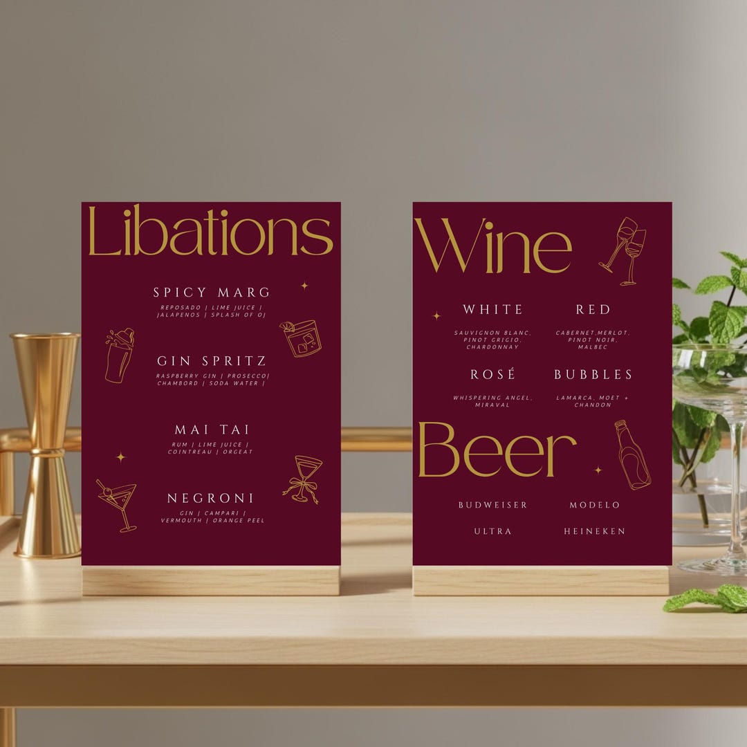Bar Menu Templates | Mobile Bartending Signage | 5x7 | Editable ...