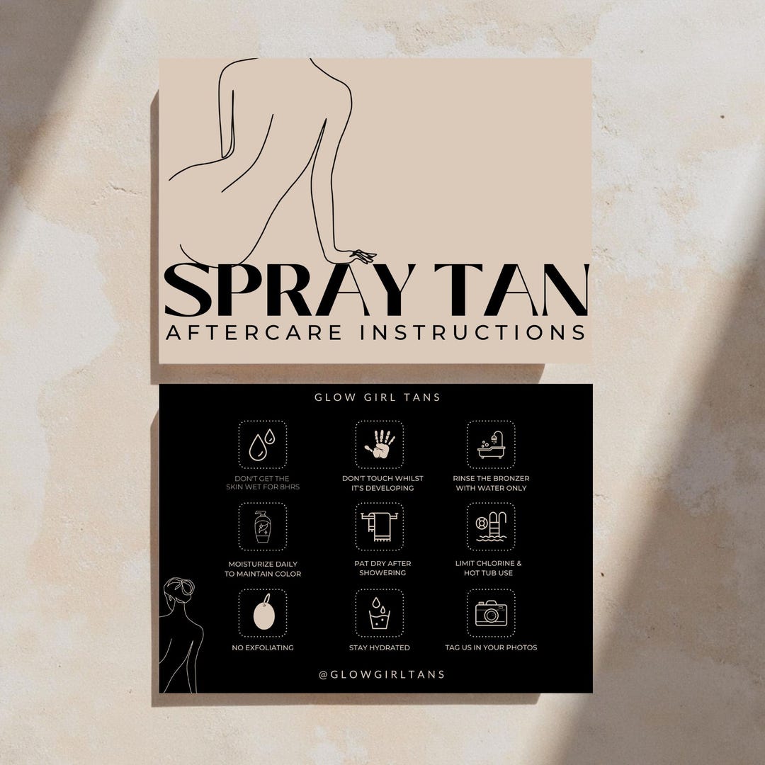 Spray Tan Artist Aftercare Card Editable Template | Client Care Cards ...
