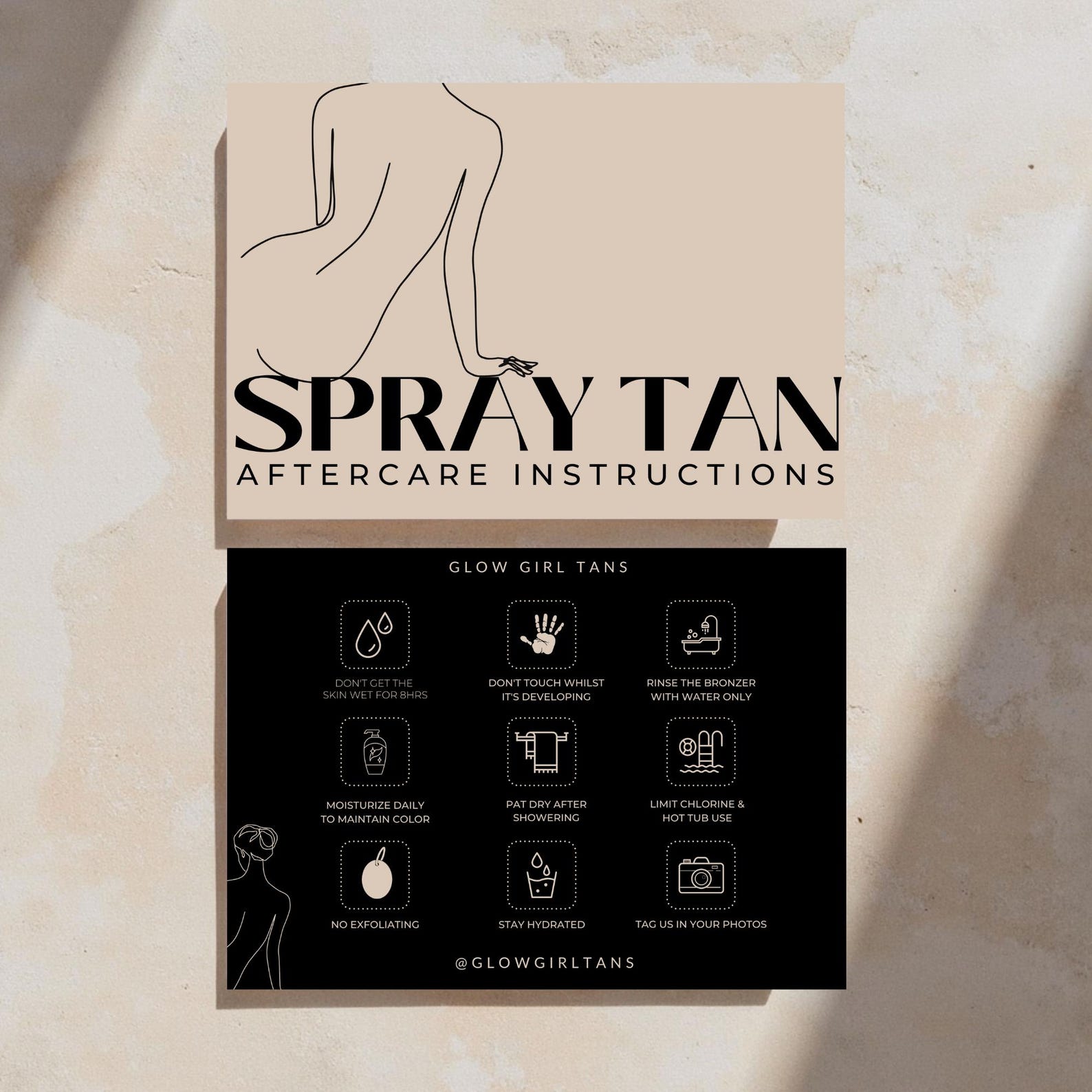 Spray Tan Artist Aftercare Card Editable Template | Client Care Cards ...
