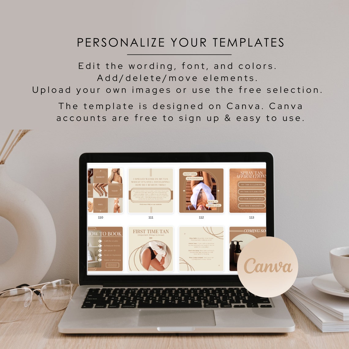 126 Spray Tan Artist Editable Instagram Posts Neutral Brown Minimalist ...