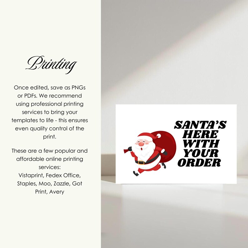 Christmas Thank You Order Card Template | Printable Package Inserts ...