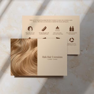 Halo Hair Extensions Care Card | Neutral Editable Client Card for Hair ...