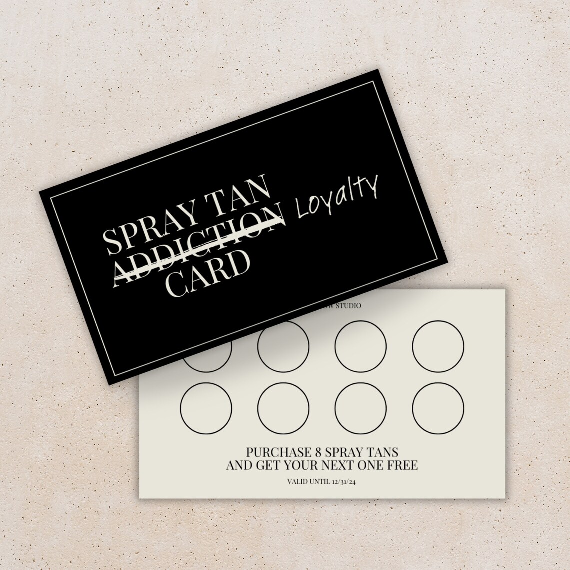 Spray Tan Loyalty Card Design Editable Template Black & Beige Loyalty ...