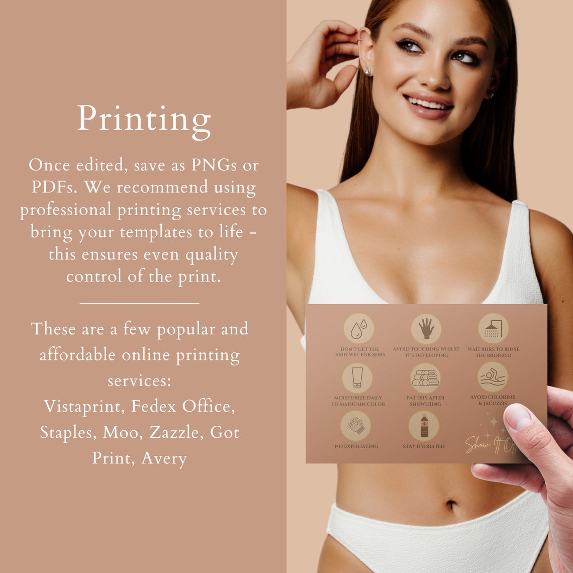 Spray Tan Artist Aftercare Card Editable Template Client Care Cards Neutral Aesthetic Spray ...