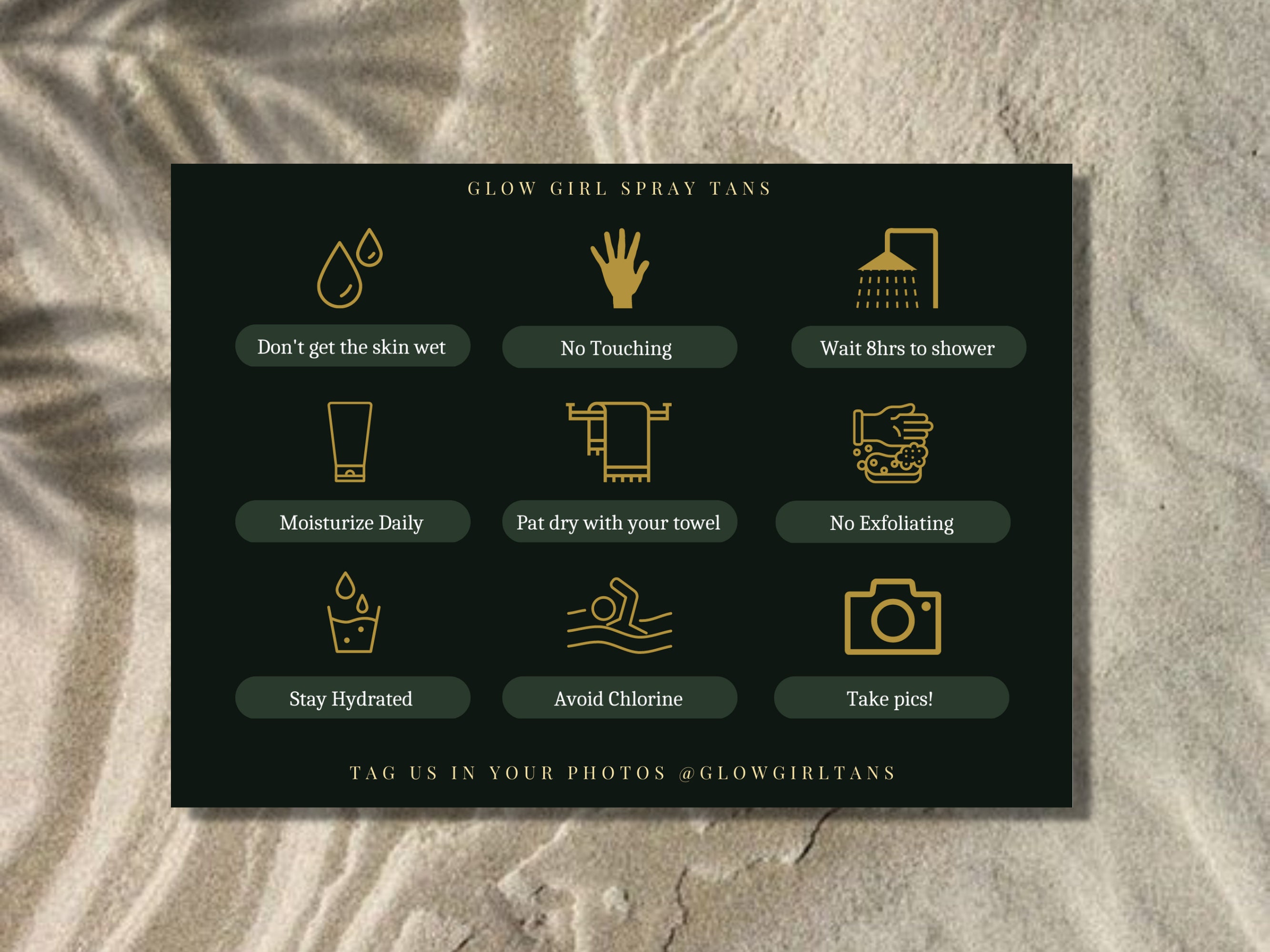 Spray Tan Artist Aftercare Card Editable Template Client Care Cards ...