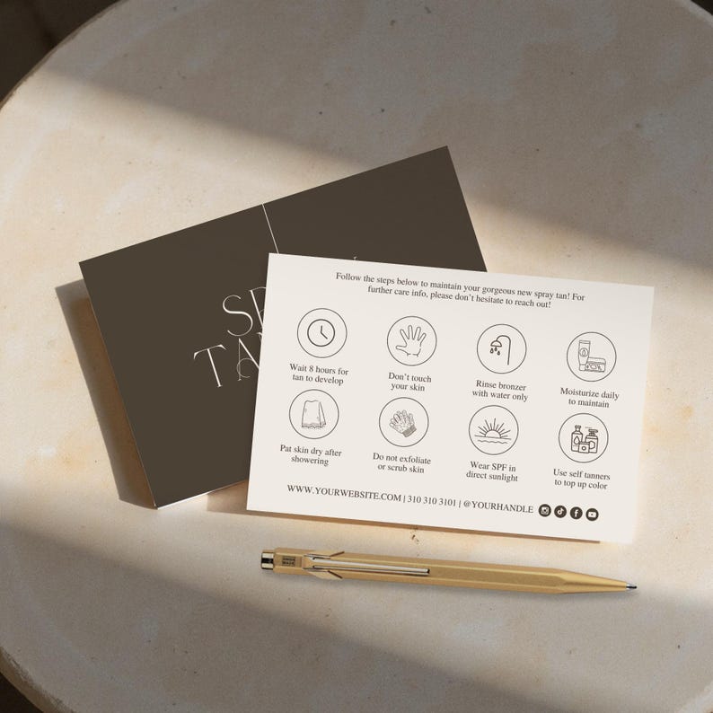 Spray Tanning Aftercare Card | Beauty Care Cards | Spray Tanning ...