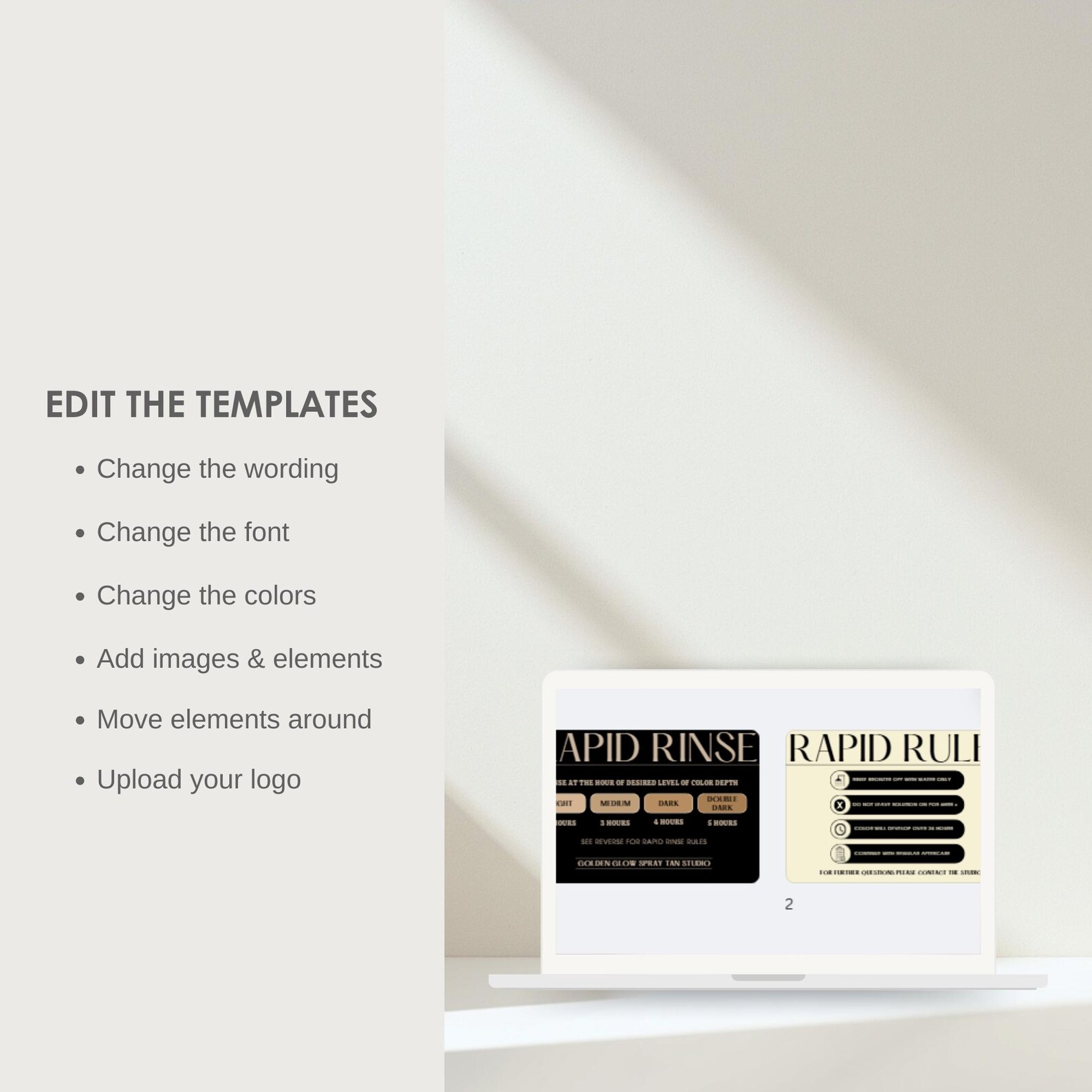 Rapid Rinse Spray Tan Aftercare Card | Express Spray Tan Care Card ...