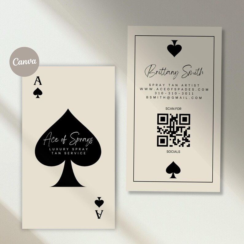 Ace of Sprays Spray Tan Artist Business Card | Editable Business Card ...