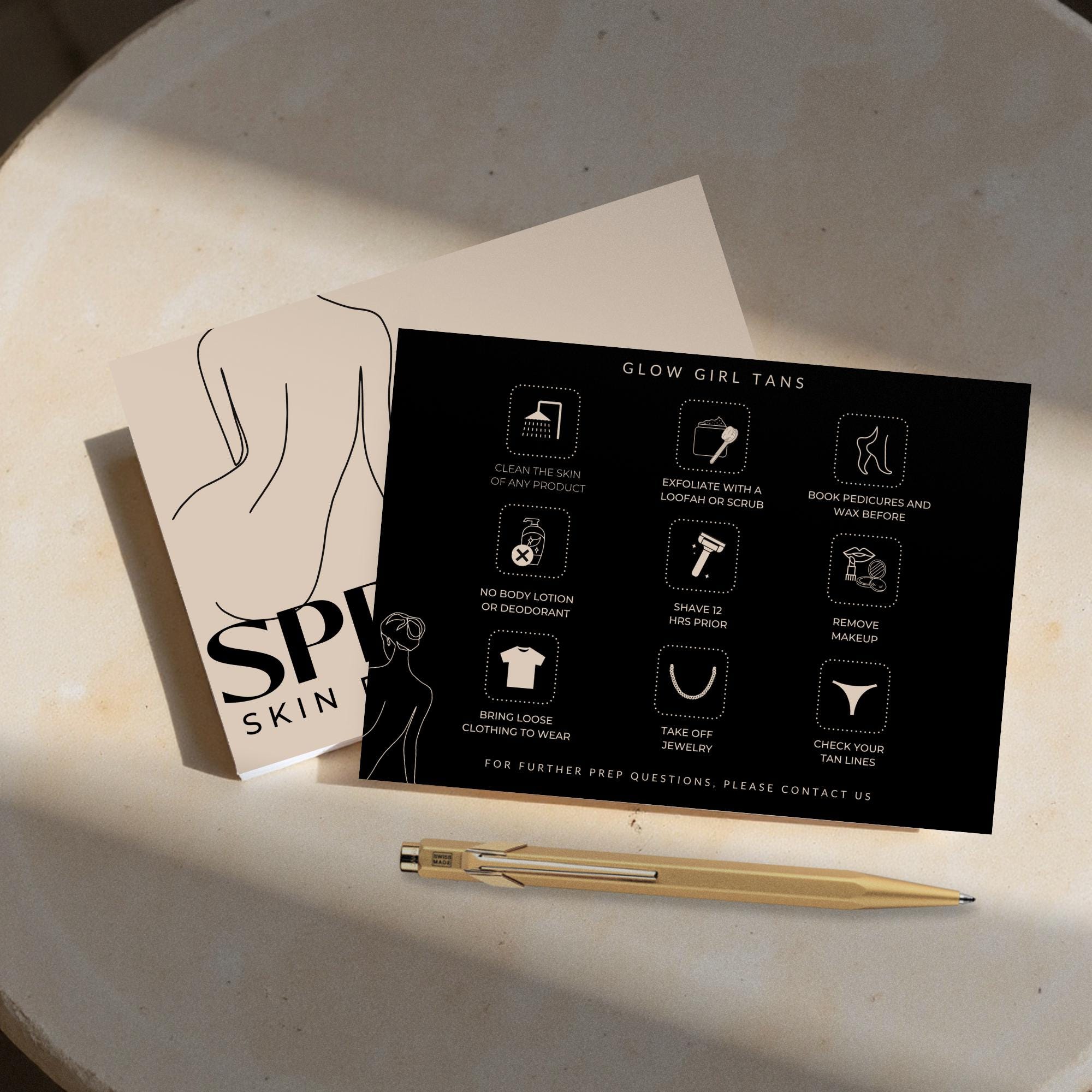 Spray Tan Artist Skin Prep Card Editable Template | Client Care Cards ...