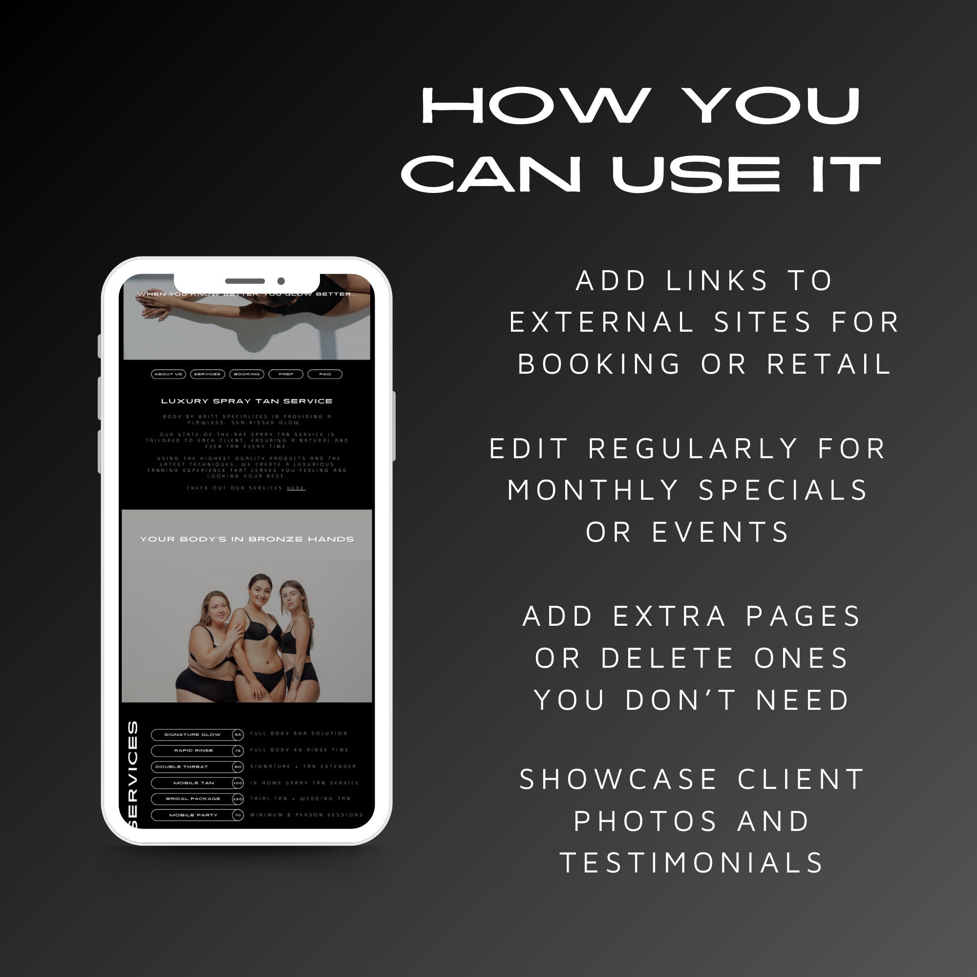 Spray Tan Business Canva Website | Editable Template | One Page Canva ...