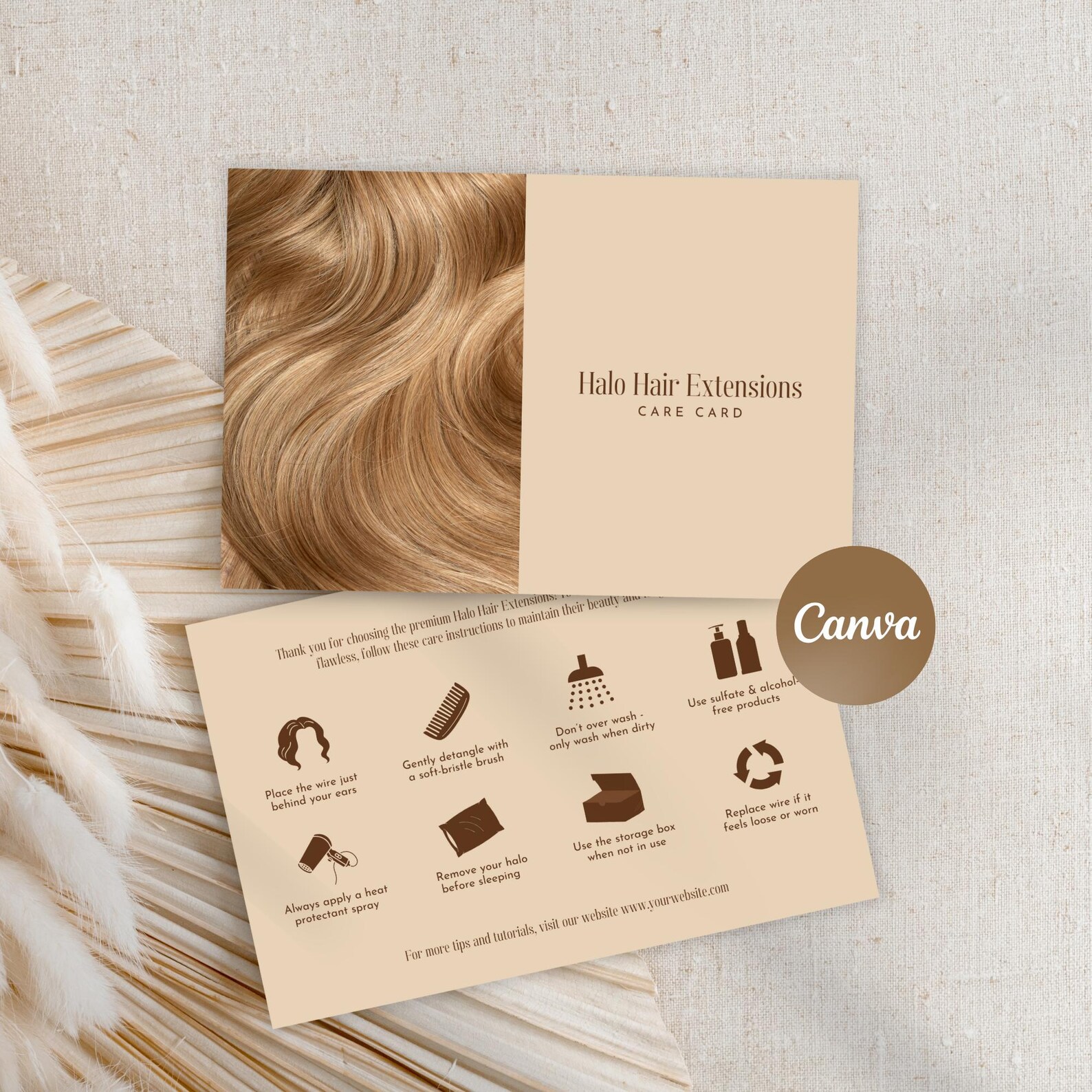 Halo Hair Extensions Care Card Neutral Aesthetic Beauty Care Card Hair ...