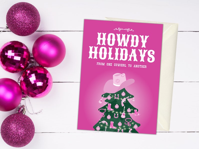Cowgirl Christmas Card Design Howdy Holidays Greeting Card Editable ...
