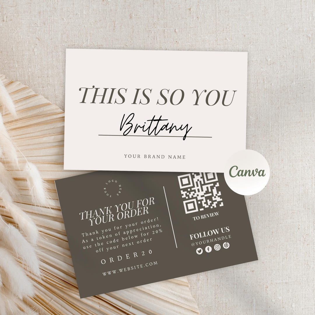 Personalized Thank You Order Card Package Insert Neutral Order Insert ...