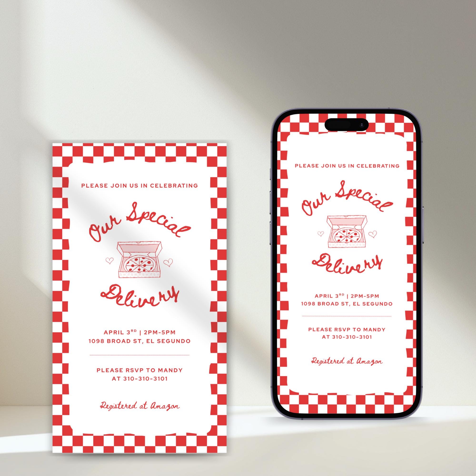 Our Special Delivery Baby Shower Invitation Template | Pizza Party Invitation Design | Pizza ...