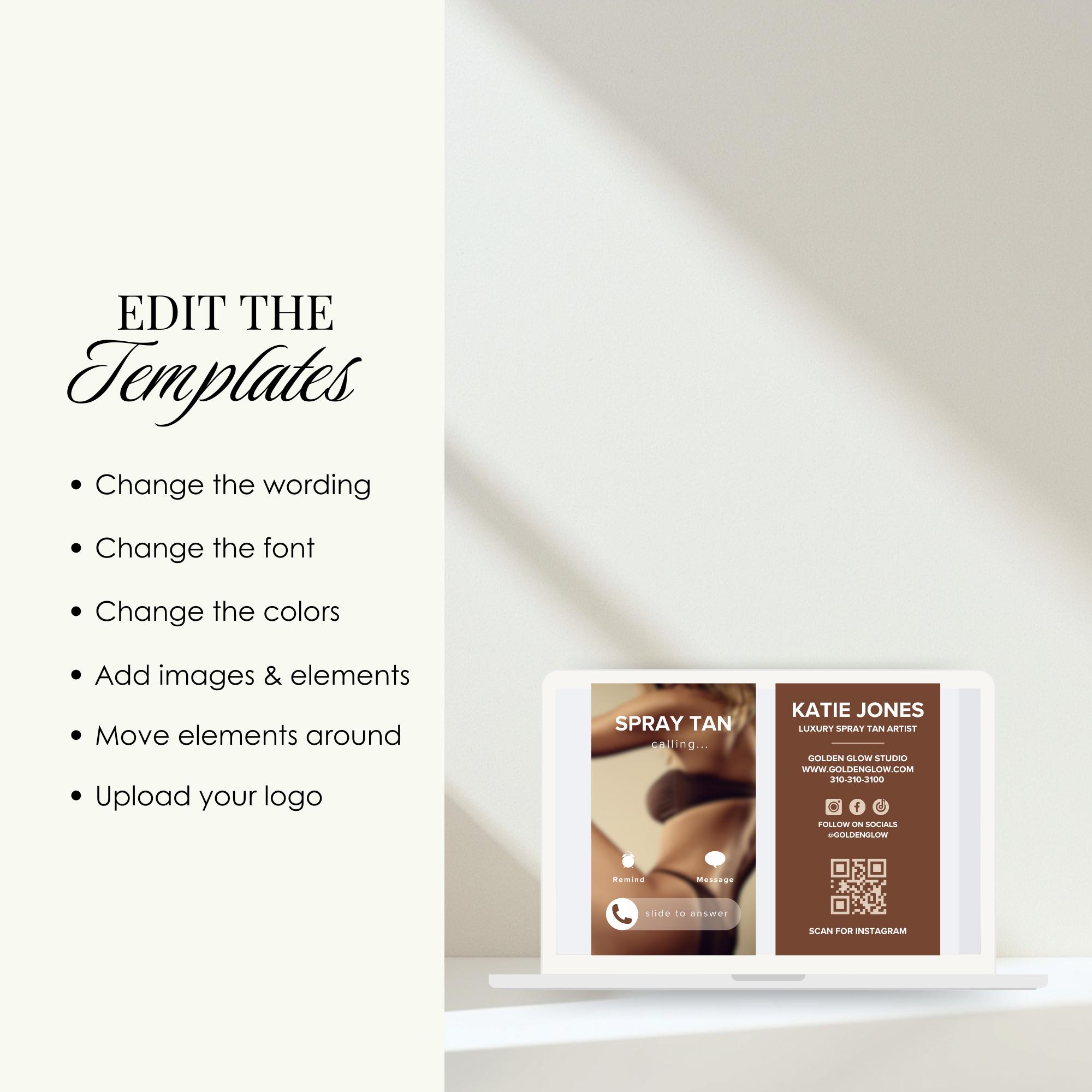Spray Tan Business Card Template | Printable Beauty Business Cards ...