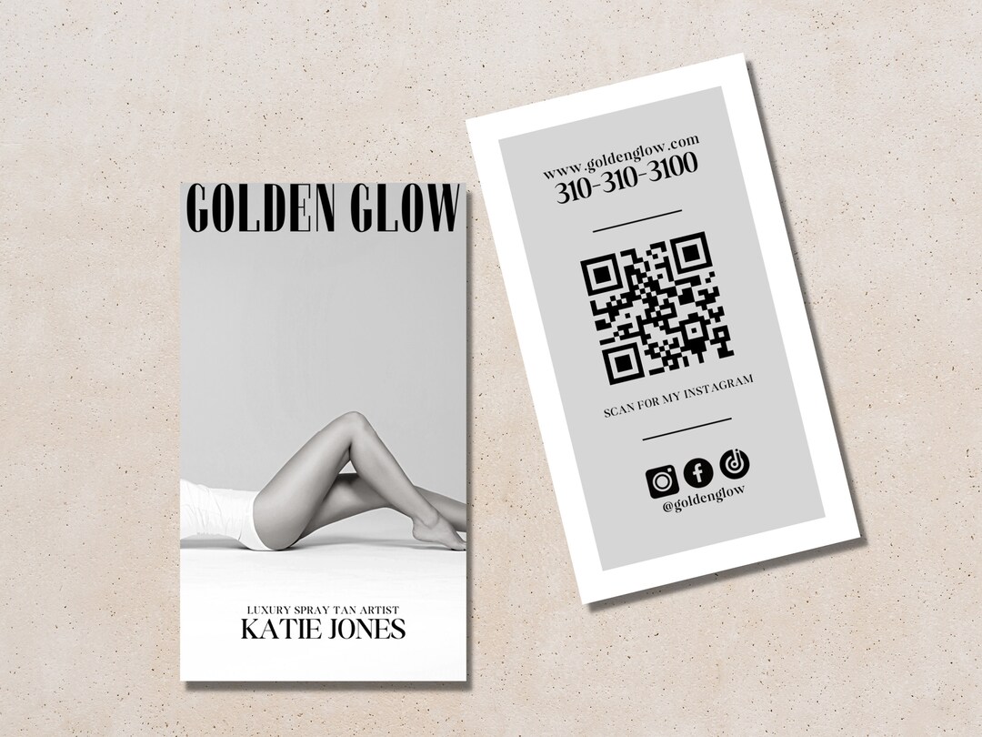 Spray Tan Artist Business Card Editable Business Card Template Fashion Magazine Cover Style ...