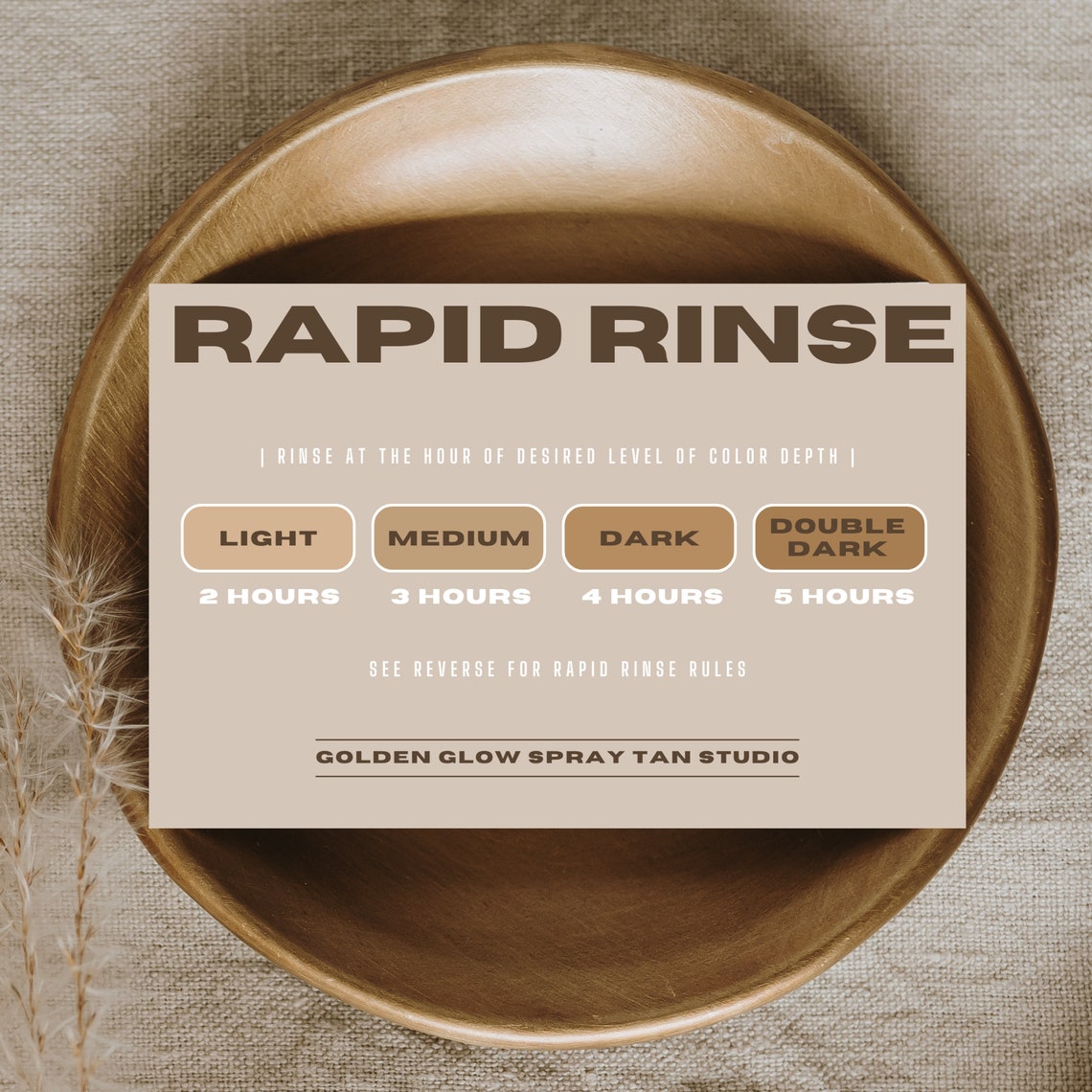 Rapid Rinse Spray Tan Aftercare Card Express Spray Tan Card Client Care ...