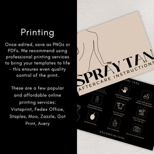 Spray Tan Artist Aftercare Card Editable Template | Client Care Cards ...