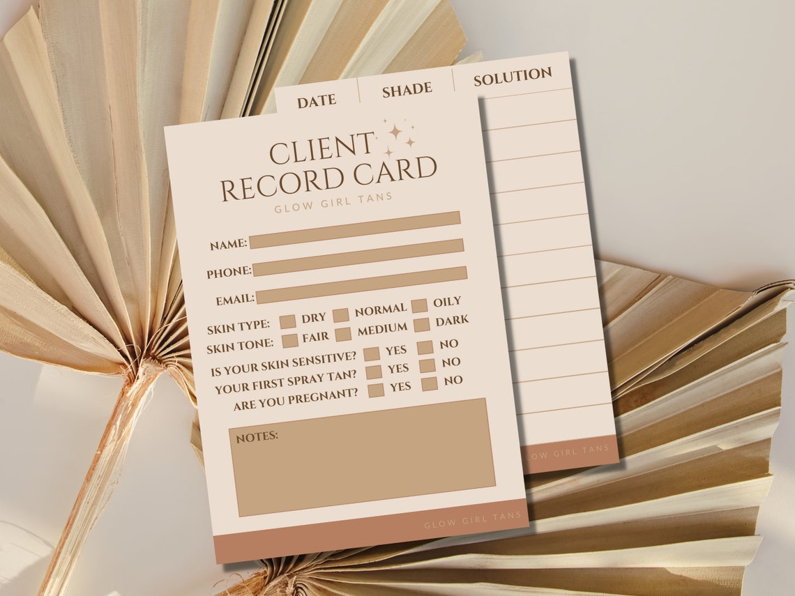 Spray Tanning Client Record Card 5x7 Spray Tan Artist Editable ...