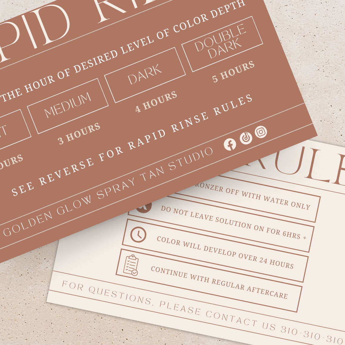 Rapid Rinse Spray Tan Aftercare Card Express Spray Tan Rack Card Client ...