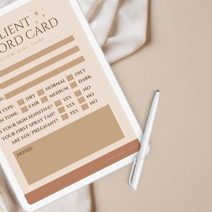 Spray Tanning Client Record Card 5x7 | Spray Tan Artist | Editable ...