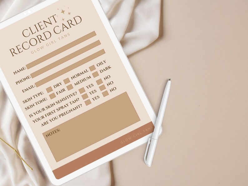Spray Tanning Client Record Card 5x7 Spray Tan Artist Editable ...