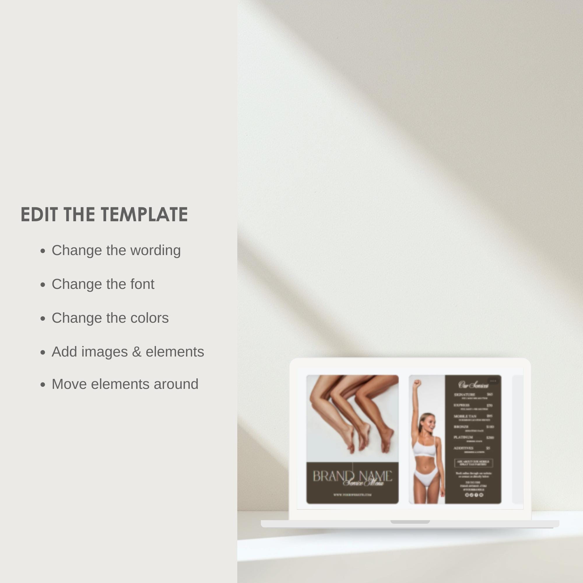 Spray Tanning Price List and Service Menu | Beauty Business Pricing ...