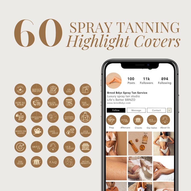 60 Spray Tan Instagram Highlight Covers | Brown & Beige | Editable ...