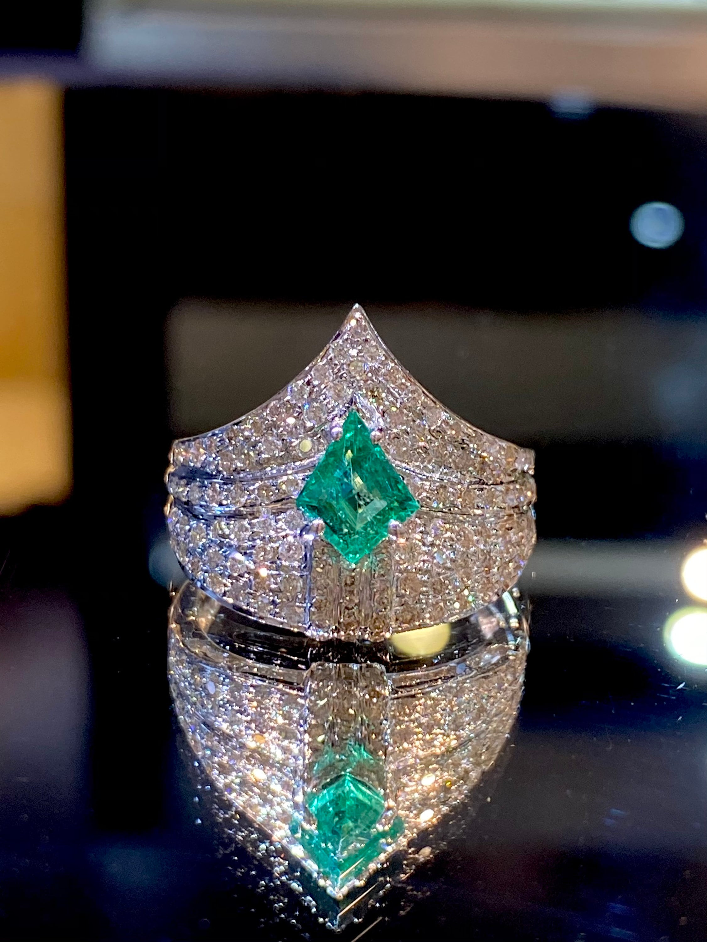 Genuine Natural Emerald and Diamonds Crown Ring in 18K White Gold - Etsy