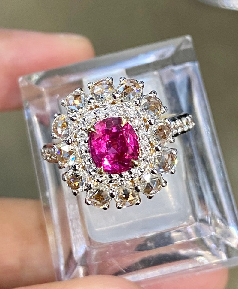 Rare and Stunning Burmese Ruby and Diamond Ring in Solid 18K Gold - Etsy