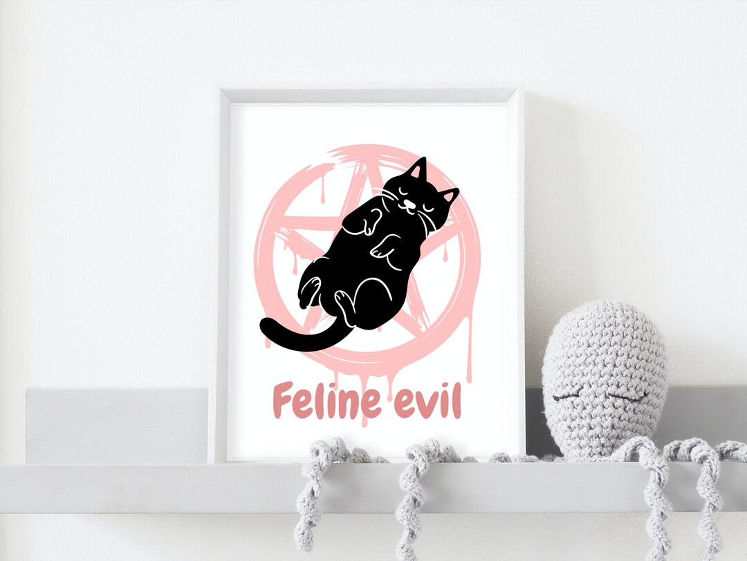 Feline Evil Cat Pentagram Print - Etsy