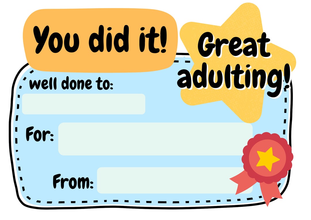 Adulting Award Certificate: Printable Achievement Gift (digital ...
