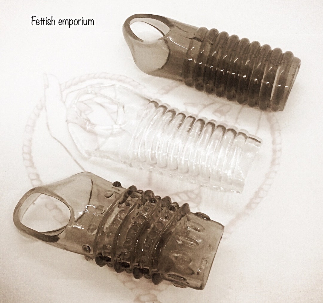 Penis Sleeve Penis Sheath Ribbed Silicone Penis Sheath Reusable Dark ...